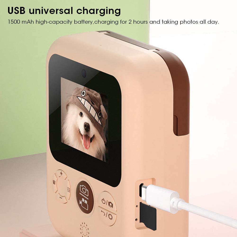 PUSOKEI Kids Camera, 12MP Kids Print Camera with 2.4 IPS HD Screen Black and White Print Camera with 16GB SD Card 1080P Video Camera 2 Roll Paper One Click Print Gift