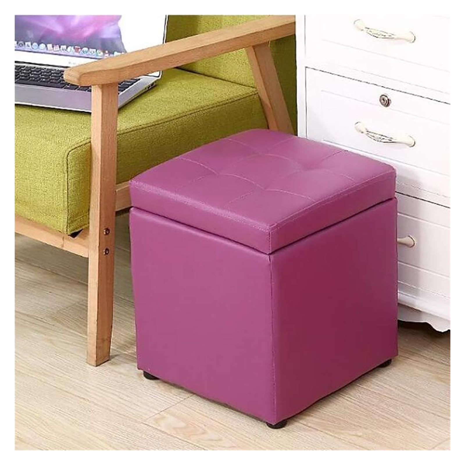 Ottoman Footrest Storage Folding Toy Box Chest with Memory Foam Seat Tufted Faux Leather Small Ottomans Bench Foot Rest Stool-d