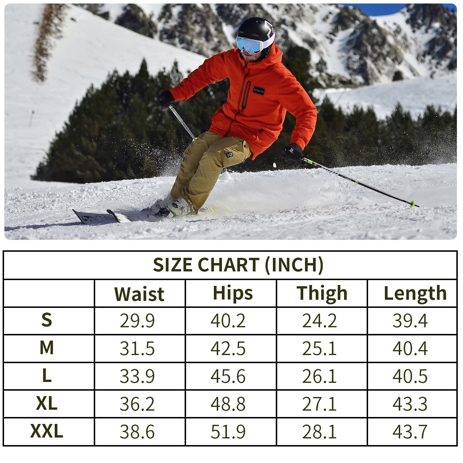 solo soplo Men's Soft Shell Ski Snow Pants Winter Pants Snowboarding Pants Fleece Lining Water Resistance Hiking Pants Green