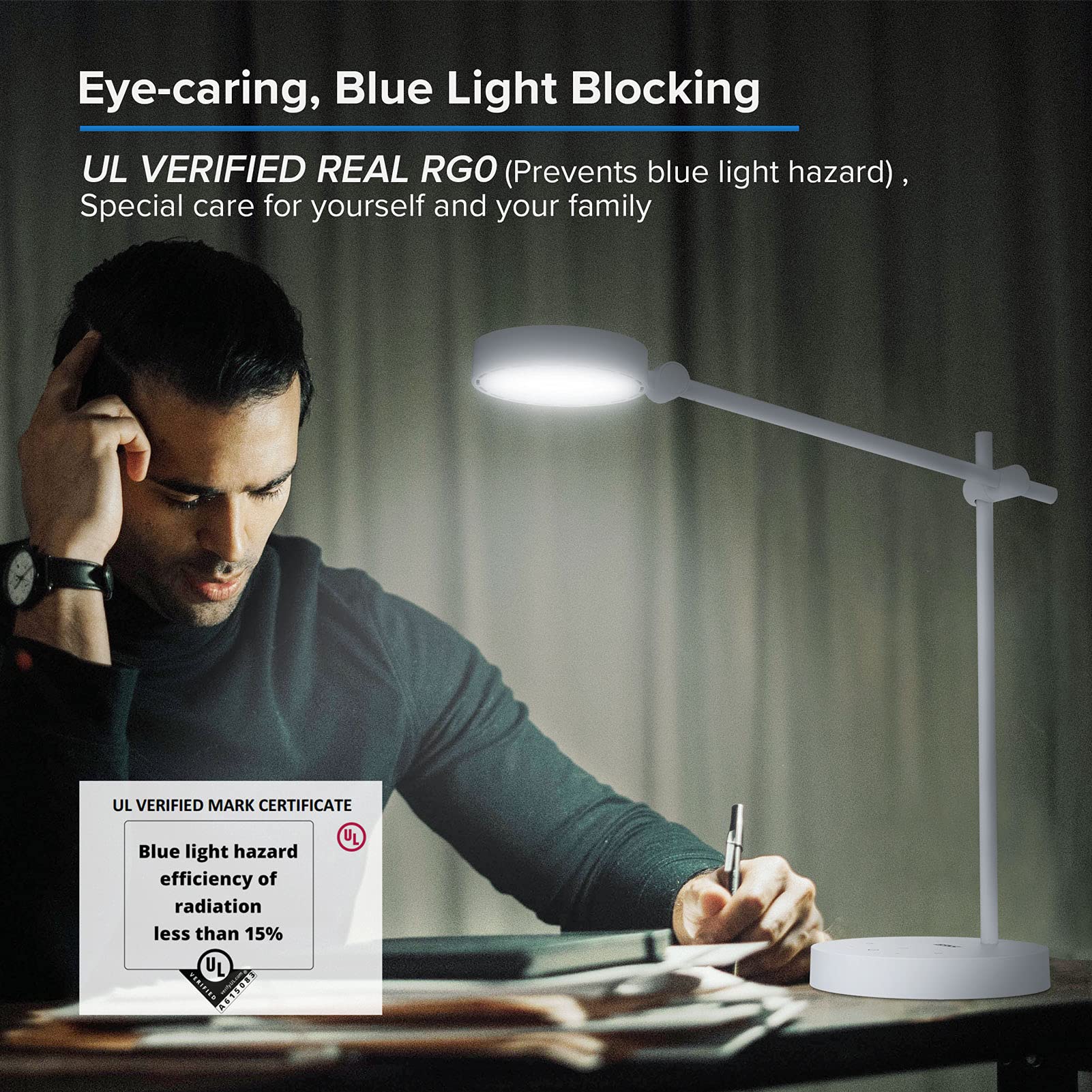 SANSI LED Desk Lamps for Office, Eye-caring No Blue Light Touch Control Desk Lamp with 6 Brightness Levels, 4 Modes with Memory Function, 10W 950 Lumens Modern Table Lamp for Home Reading, White