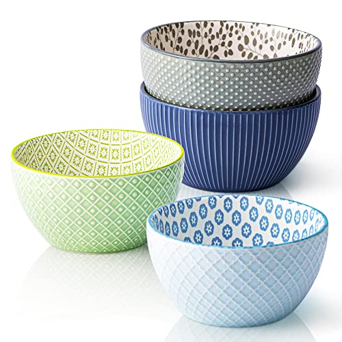 SULIVES Cereal Bowls Set of 4, 6 Inch Ceramic Bowls for Kitchen, Colorful Cute Serving Bowls Set for Soup Salad Pasta Ramen Fruit - 26 OZ