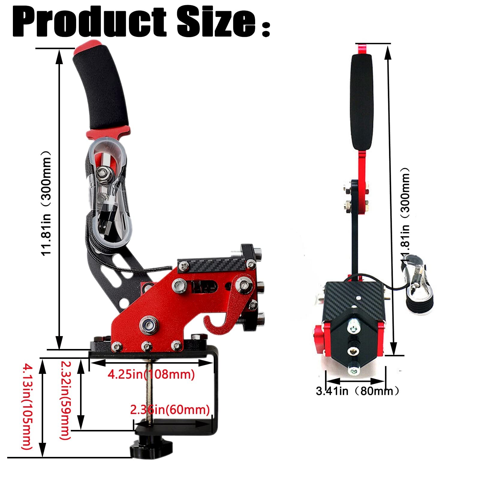 Obokidly Upgrade 2-IN-1 USB Handbrake Support G29 Compatible With PS4/PS5 + PC For Simracing Game Sim Rig With Clamp (Support G29 With Clamp, Red)