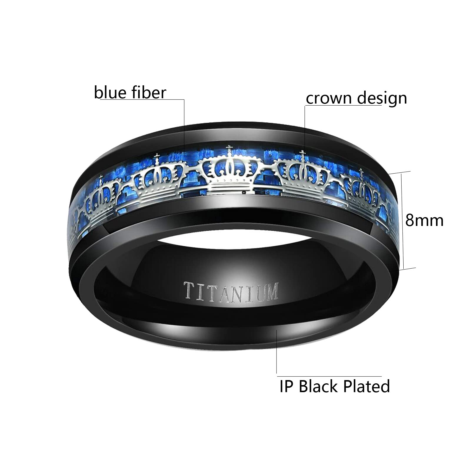 Ringcrown Couple Rings Black Crown Matching Ring Bridal Sets Blue Cz Womens Wedding Ring Sets for Him and Her Wedding Bands