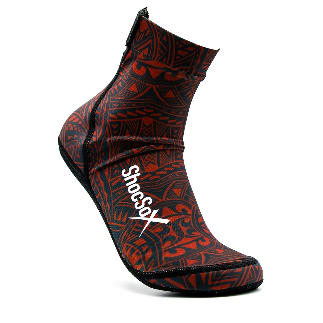 ShocSox ArmorTex® Beach Volleyball Socks and Sand Soccer Socks with ArmorTex® Soles Longest Lasting Beach Socks (US, Alpha, X-Large, Regular, Regular, Red Polynesian)