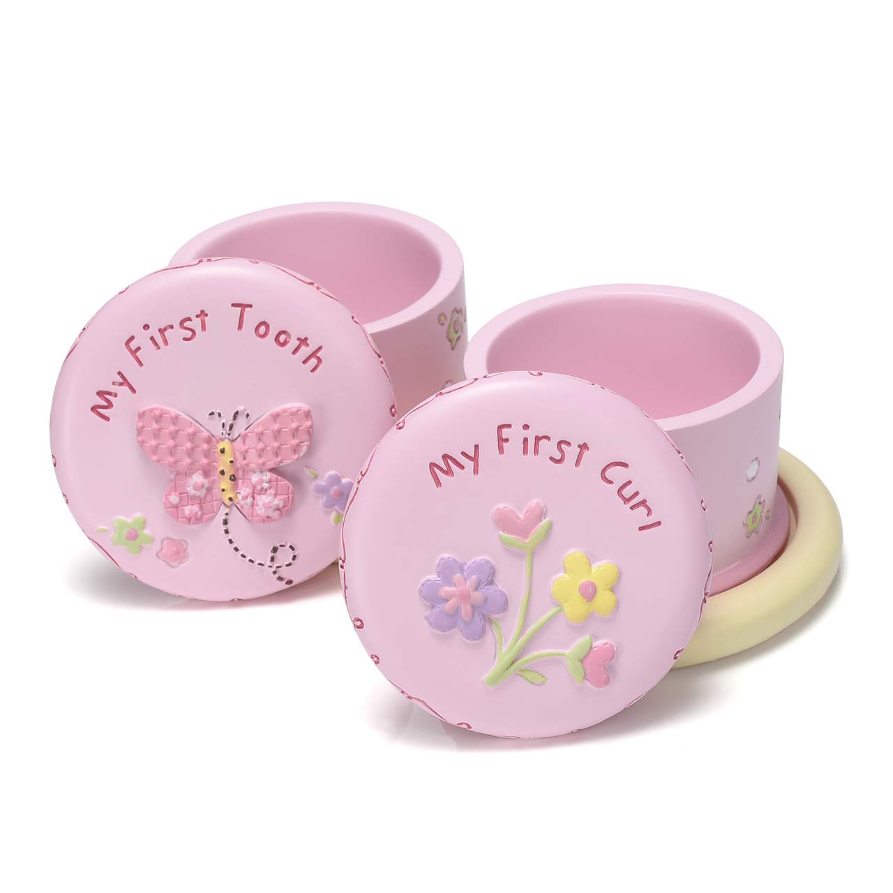 Mogoko Cute Child Tooth Box, Baby First Tooth and Curl Keepsake Boxes Set, Kids Teeth Fairy Holder for Boy or Girl (Pink)