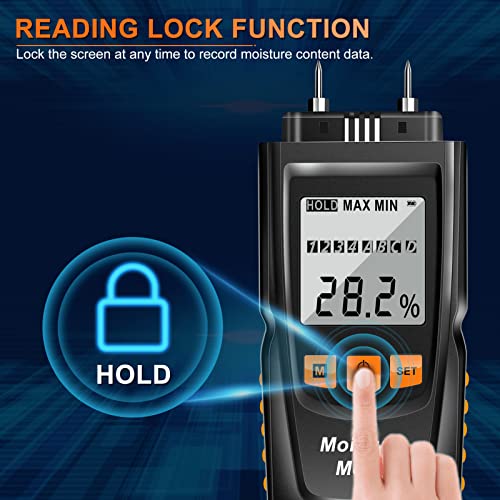 Wood Moisture Meter NICE-POWER Moisture Meter Firewood Pin-Type Humidity Meter Water Leak Mold Detector for Logs Lumber Drywall Building Materials Plaster(Large Screen 8 Modes)