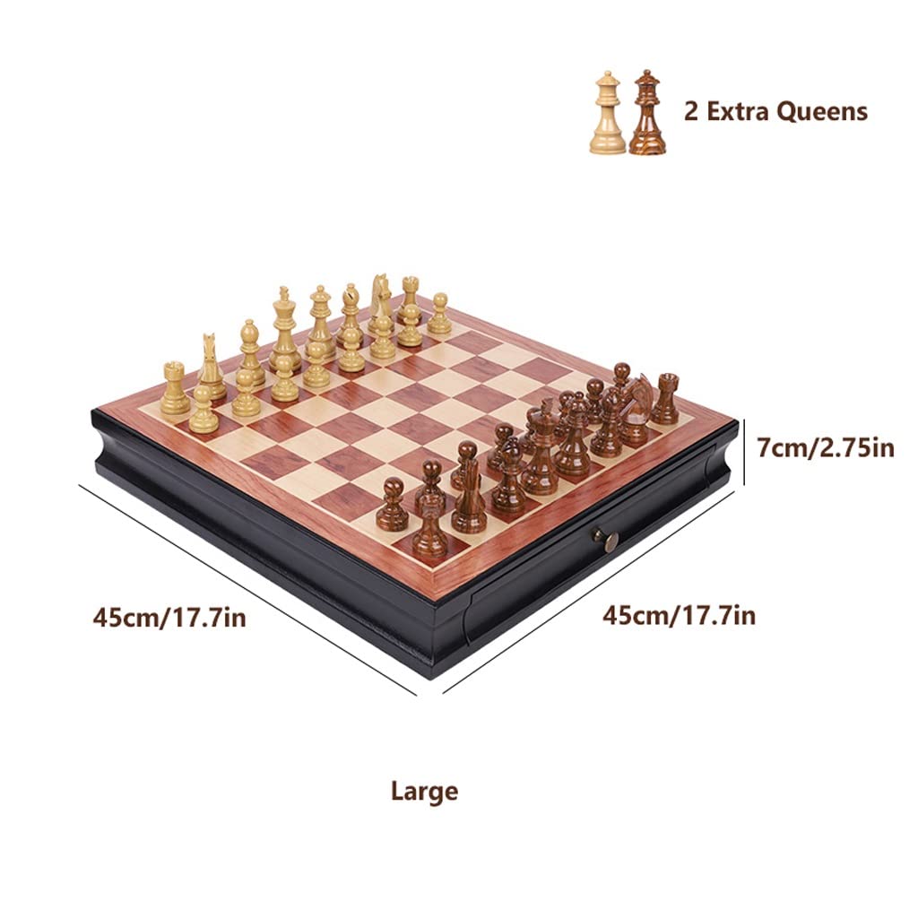 Wooden Chess Set 18" Deluxe Chess Board with 2 Drawers & Handmade Pieces Professional Chess Game Table Set for Adults