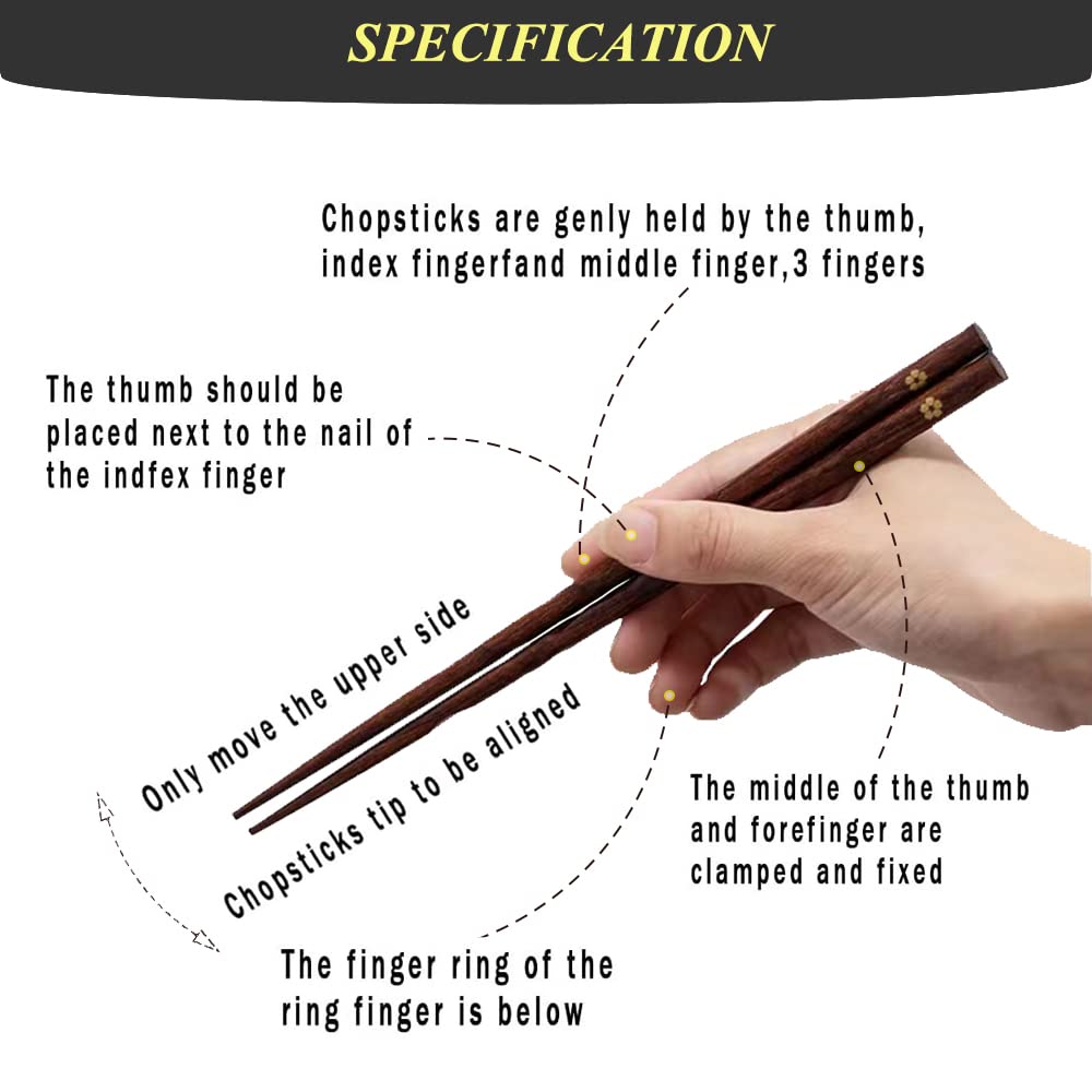 Sang Seiyoga 10 Pairs Solid Wood Chopsticks Reusable Dishwasher Safe,Cute cherry blossoms Engraved Non-slip Japanese Chopstick,9 Inch/23cm Gift Set