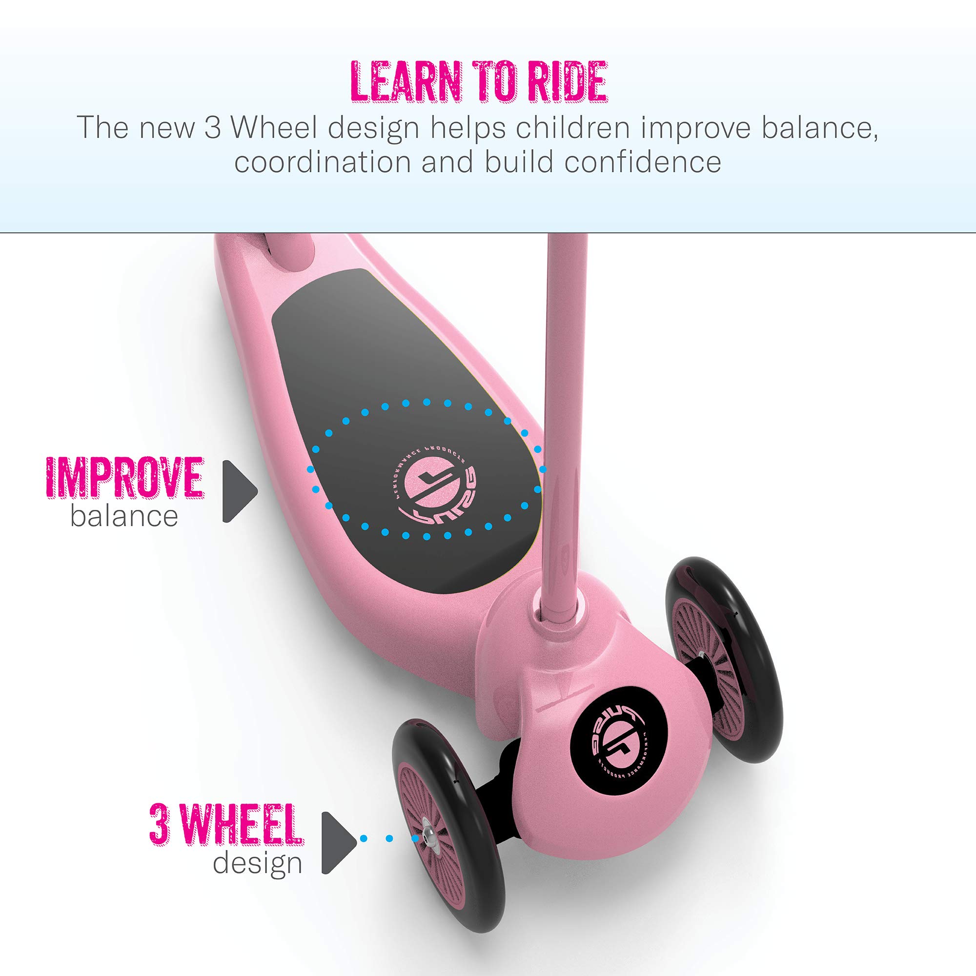 Pulse Performance Products 3 Wheel Lean to Steer Scooter Light Pink, 170654