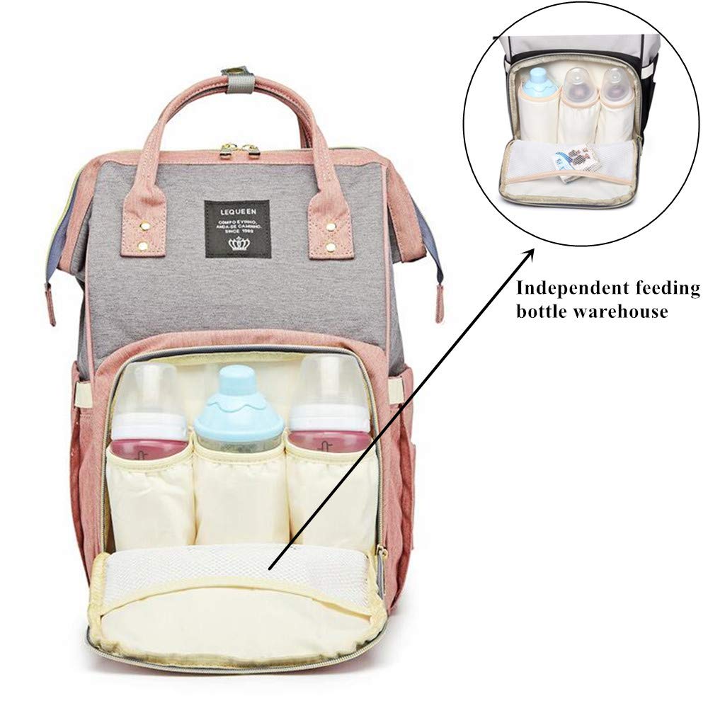 Multi-Function Diaper Bag for Baby Care Wide Open Nappy Bags Large Capacity Handbags Travel Backpack Waterproof Lightweight Pink/Dark grey