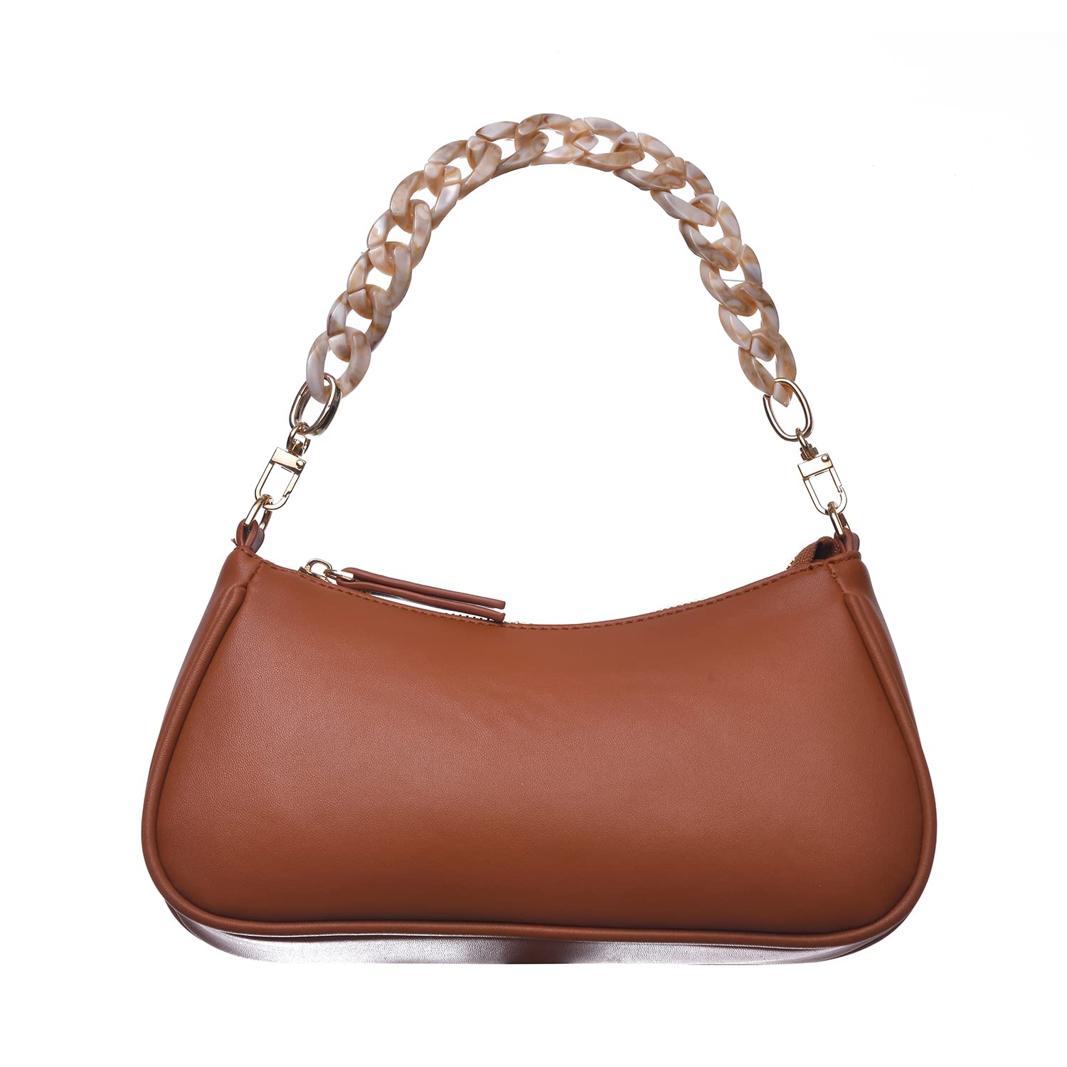 Women's Acrylic Chain Small Crossbody Bag Lambskin Texture PU with Soft and Smooth Handle for Fashionable Daily Look (Brown)