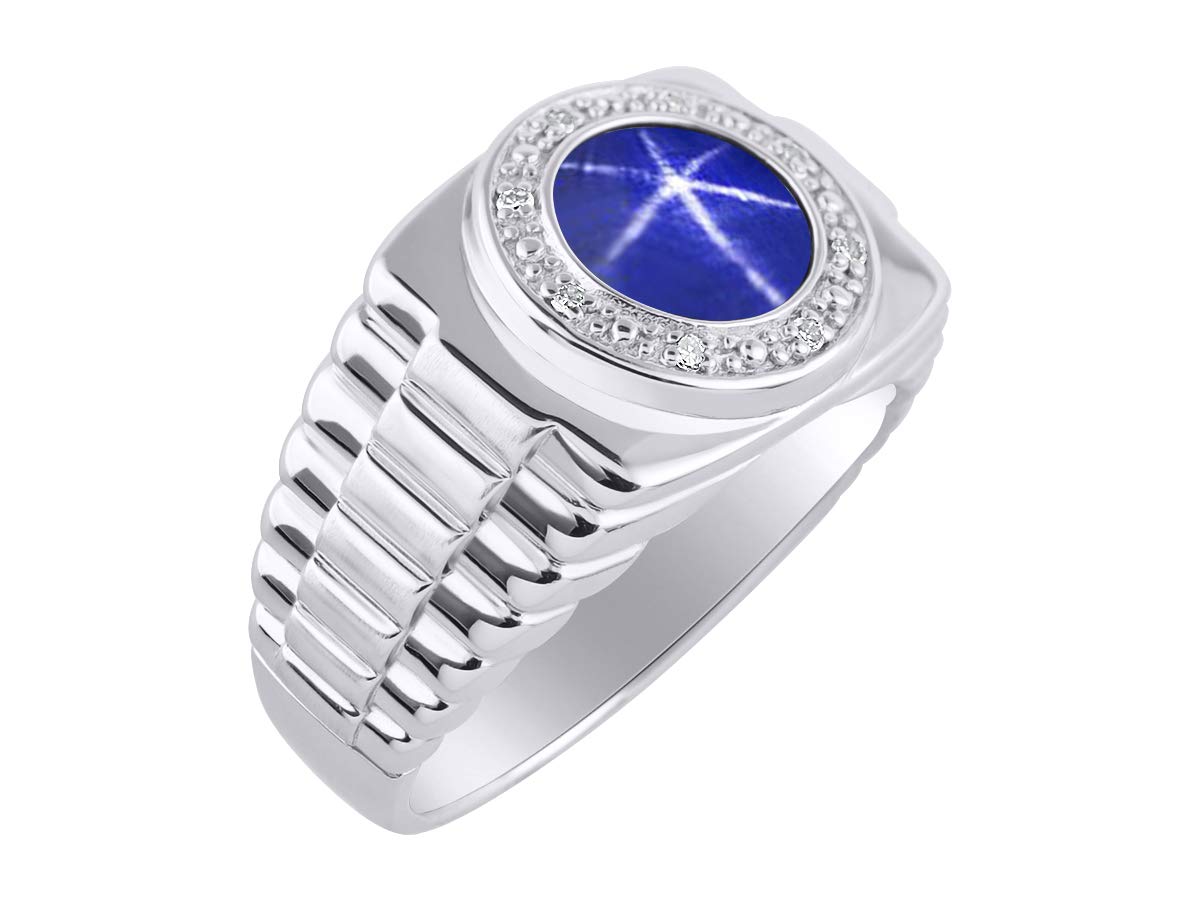 Rylos Classic Designer Style Blue Star Sapphire & Diamond Ring - September Birthstone*