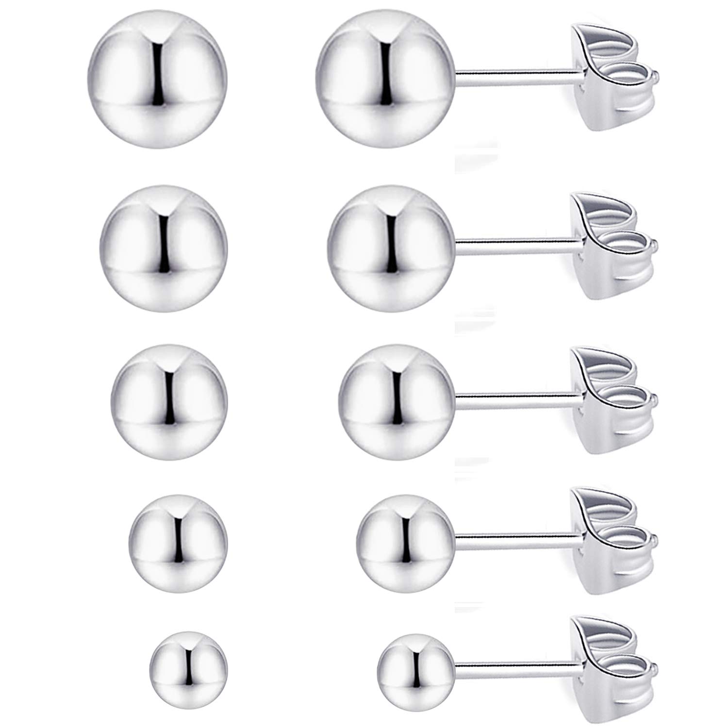 MDFUN 6 Pairs Surgical Stainless Steel Round Ball Stud Earrings Set for Women Men 3-7mm