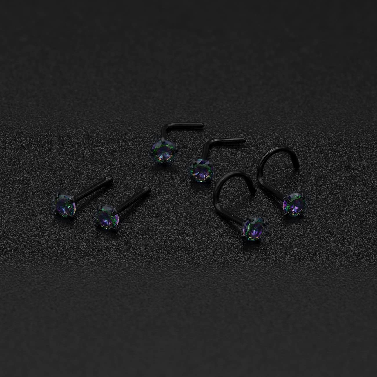 Pierstyles 20G 18G Nose Rings Studs Stainless Steel Nose Rings for Women Men Round CZ Nose Bone L Shaped Screw Nose Stud Ring Set Nostril Piercing Jewelry Silver Gold Black
