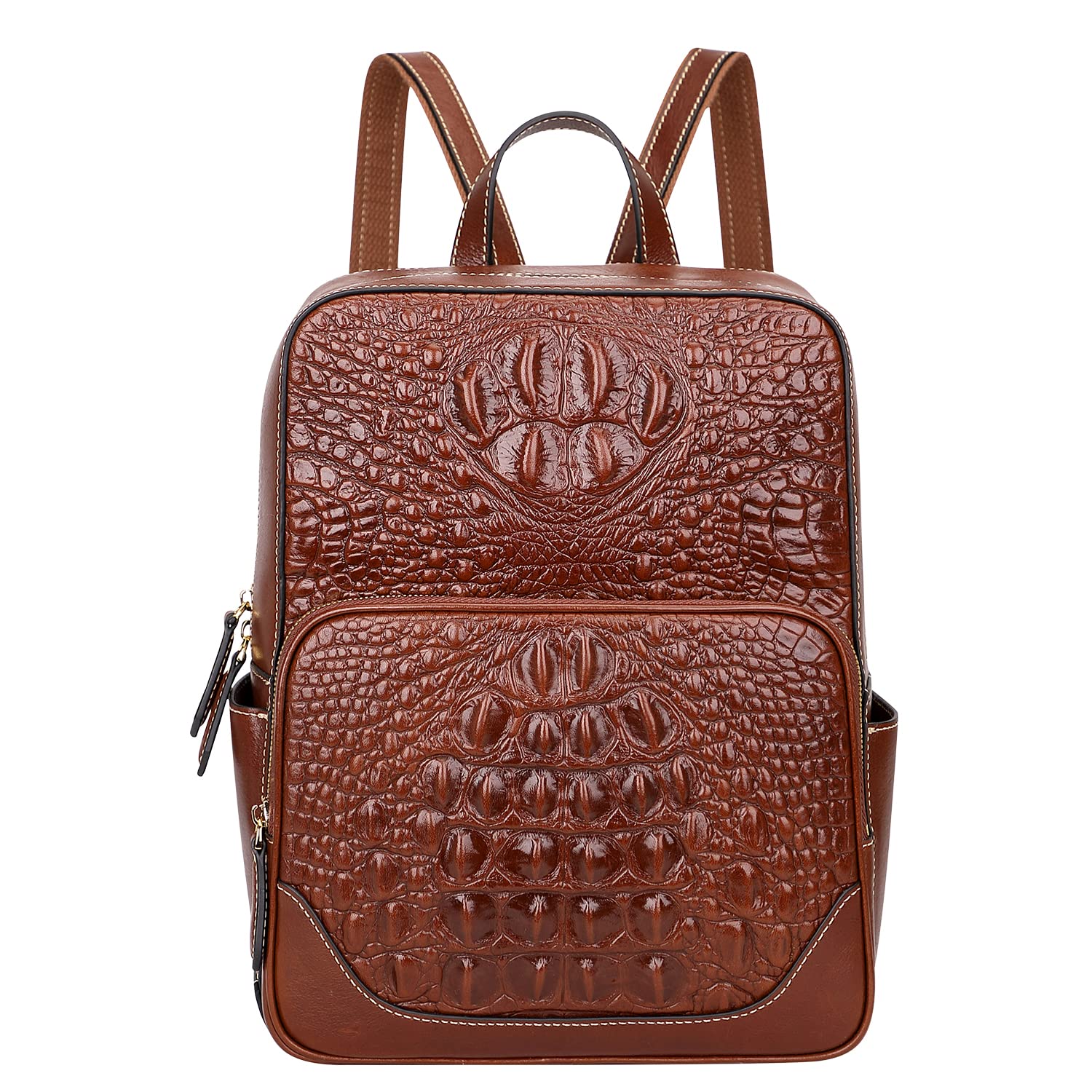 PIJUSHI Genuine Leather Backpack Purse for Women Crocodile Leather Rucksack (66523 Brown)