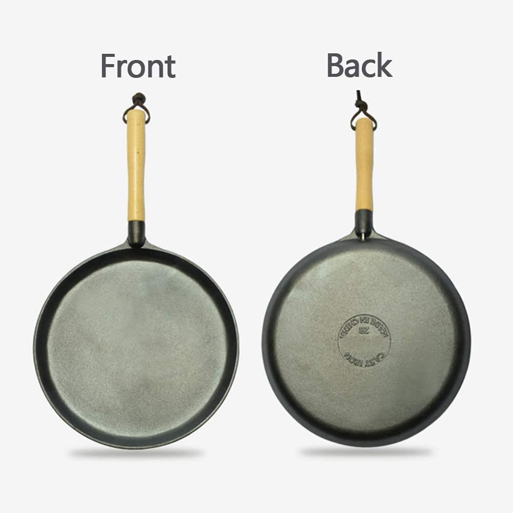 XD Designs Pancake Crepes Frying Pan Cast Iron, Induction, with Beech Handle, Skillet for Steak Pizza, Frying Eggs, for Breakfast,-18cm