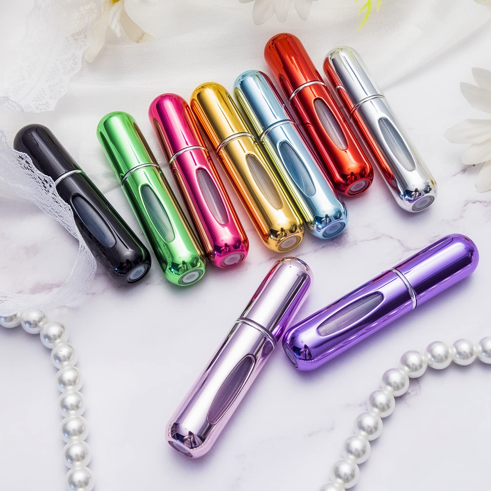 Yamadura Perfume Atomizer Bottle, 5ml Portable Mini Refillable Atomizer Travel Size Spray Bottles Accessories (5 Pack, Purple, Red, Rose Red, Green, Blue)