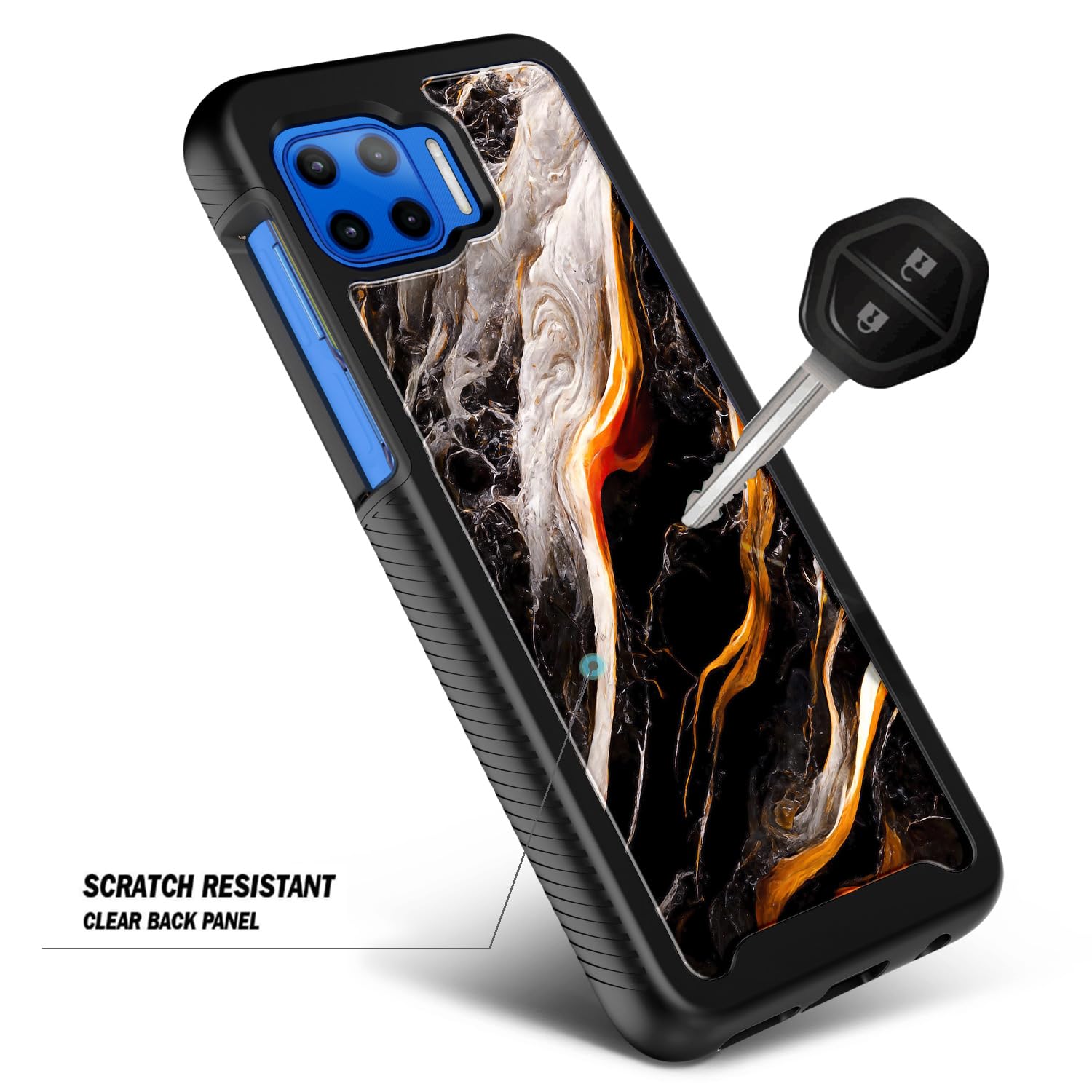 NZND Case for Motorola Moto One 5G / 5G UW/G 5G Plus with [Built-in Screen Protector], Full-Body Protection Bumper, Shockproof Protective, Impact Resist Case Cover (Black Marble)