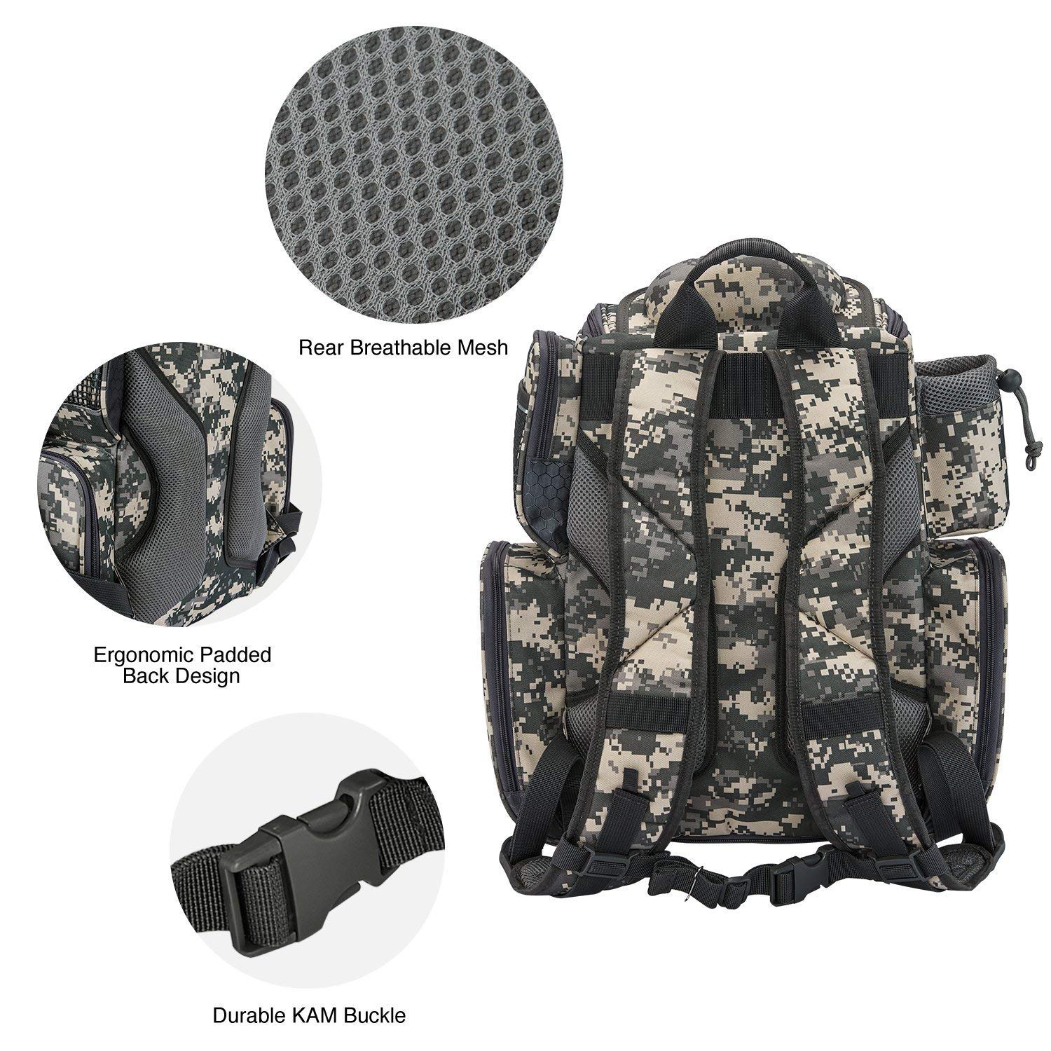 Piscifun Fishing Tackle Backpack Digital Camouflage Backpack with 4 Trays Bundle with SXP Fishing Pliers Black Handle - Straight Nose