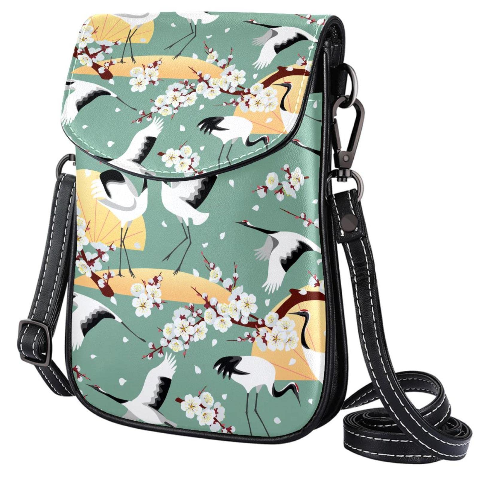 Small Crossbody Bag White Birds Flower Cell Phone Purse Wallet