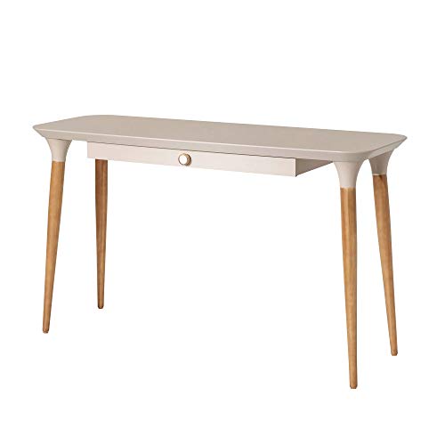 Manhattan Comfort HomeDock Modern 1 Drawer Home Office Desk Table with Organizer Compartment, Off White/Cinnamon
