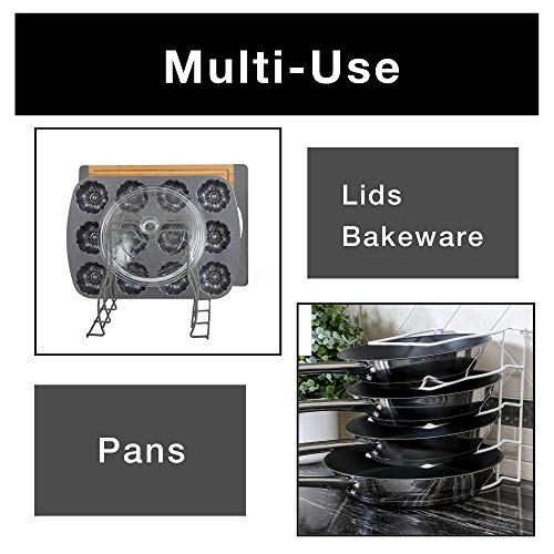 Smart Design Bakeware and Lid Storage Rack with 4 Compartment Dividers - Steel Metal Frame - Rust Resistant Finish - Cooking and Baking Pantry Organization - Kitchen 10 x 8 Inch - Charcoal Gray