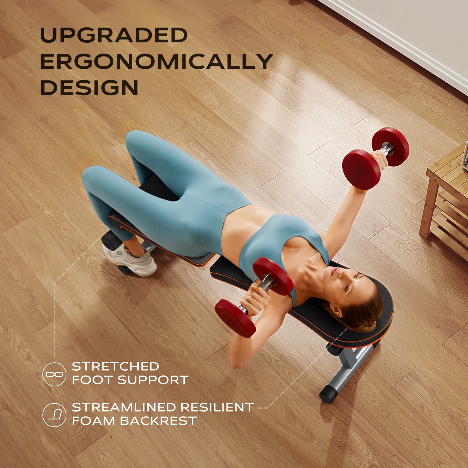PERLECARE Weight Bench Adjustable, Sit Up Bench for Ab Bench Exercises, MultiFunctional Flat Incline Decline Bench with 7 Adjustable Height Settings, Robust Weightlifting Bench Holds Weight up to
