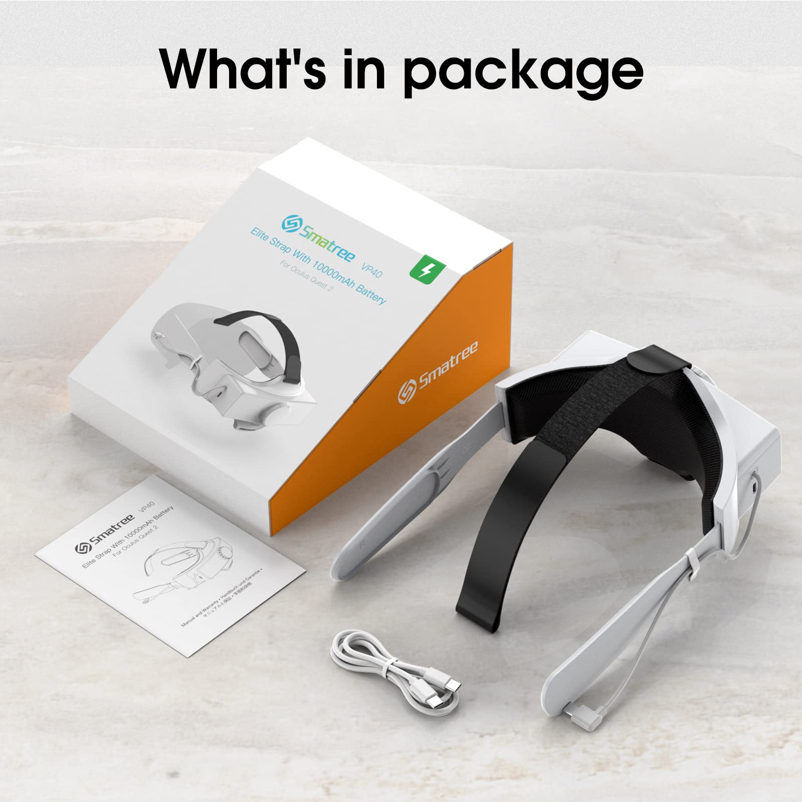 Smatree Elite Strap with 5000mAh Battery Compatible for Quest 2, Extra 2-3 Hours, Double Your Playing Time, Rechargeable Elite Strap Compatible for Quest 2