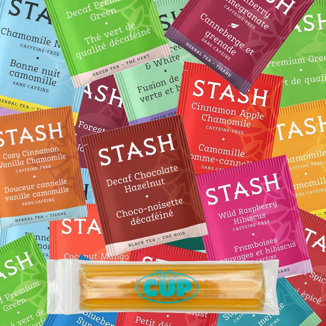 Stash Herbal & Decaf Tea Sampler (40 count) 20 Flavor Assortment with By The Cup Honey Sticks