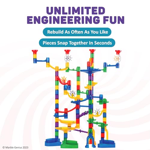 Marble Genius Marble Run - Maze Track Easter Toys for Adults, Teens, Toddlers, or Kids Aged 4-8 Years Old, 150 Complete Pieces (85 Translucent Marbulous Pieces + 65 Glass-Marble Set), Super Set
