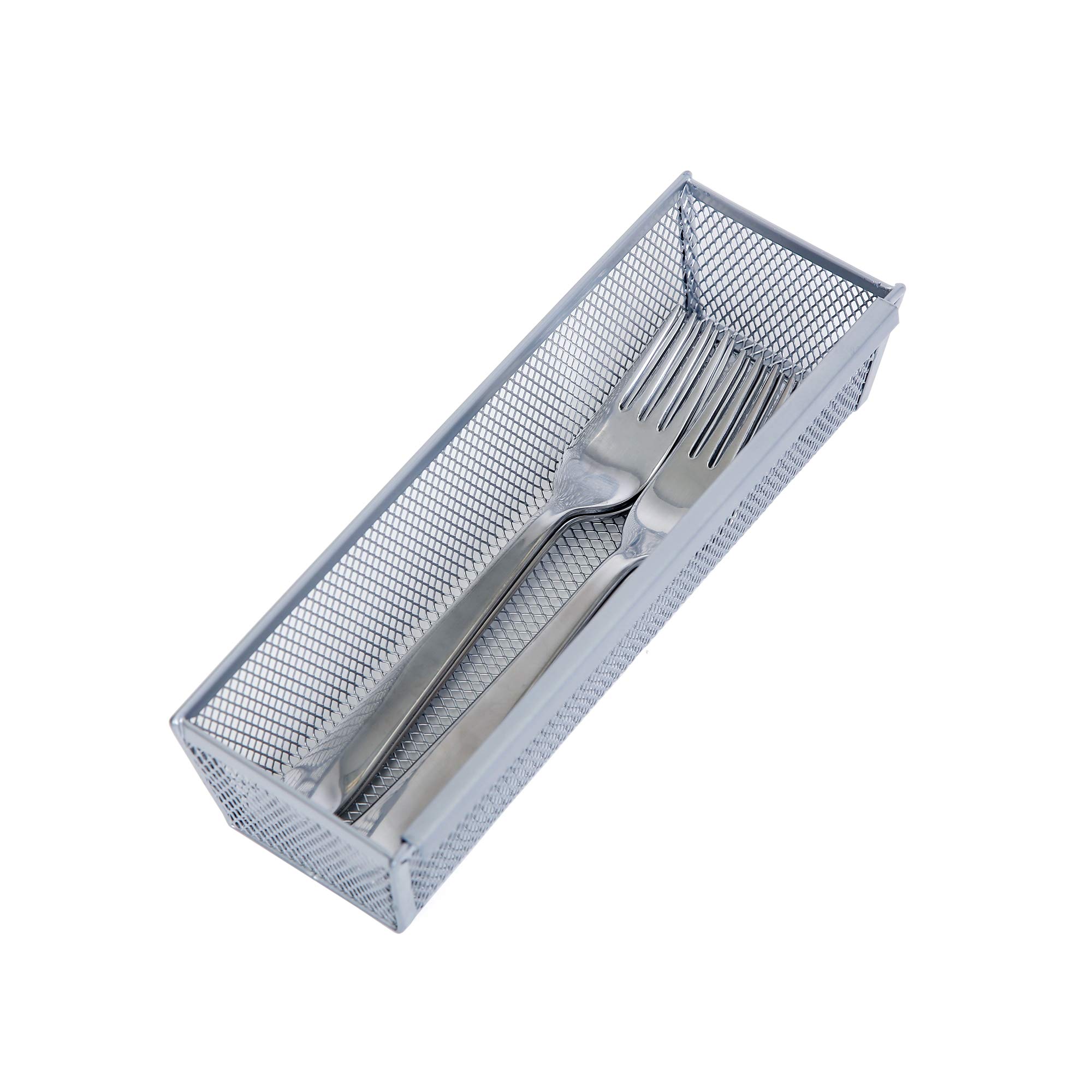 Smart Design Drawer Organizer Bundle - Steel Metal Mesh Tray with Interlocking Arm Connection β Silverware Organizer for Kitchen, Office Supplies, Utensils - 9 x 3 Inch and 15 x 6 Inch - Silver