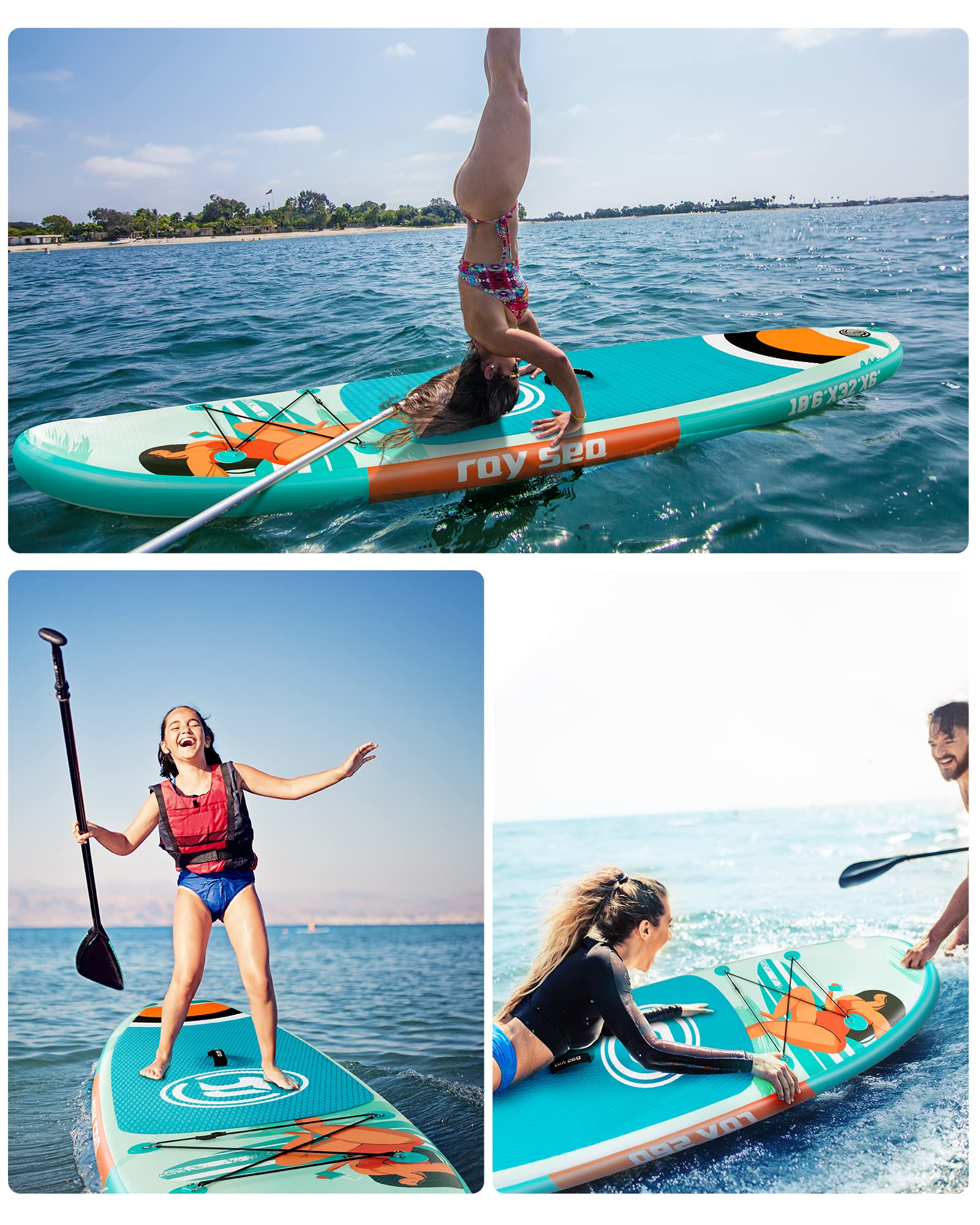 RAYSEA Inflatable Paddle Boards, 10'6'' Stand Up Ultra-Light SUP for All Skill Levels, w/Accessories Backpack, Anti-Slip Deck, Leash, Adjustable Paddle and Hand Pump, Waterproof Bag