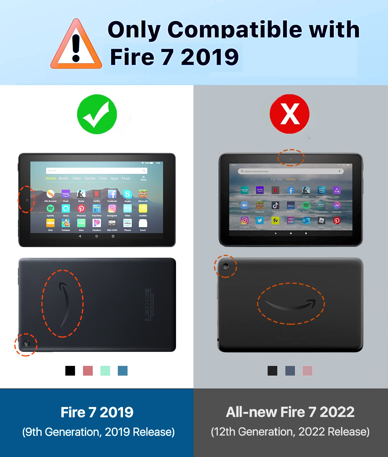 MoKo Case Fits Kindle Fire 7 Tablet (9th Generation, 2019 Release), Anti-Slip Dual-Layer Full Body Rugged Hands-Free Viewing Stand Back Cover with Screen Protector - Black
