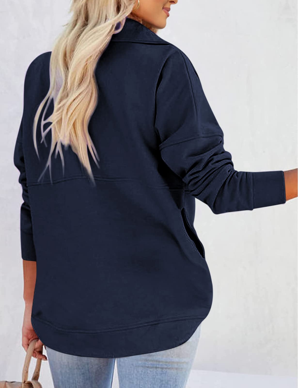 Women's Casual Long Sleeve Lapel Zipper Sweatshirt Oversized Ribbed Thumb Hole Pullover Henley Tops with Pockets Black