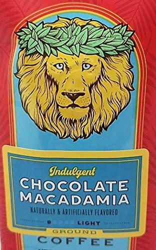 Lion Coffee CHOCOLATE MACADAMIA, Ground, Light Roast, 10 Oz. Bag with Exclusive Lion Coffee Factory Direct Brand Registered Sticker, INDULGENT