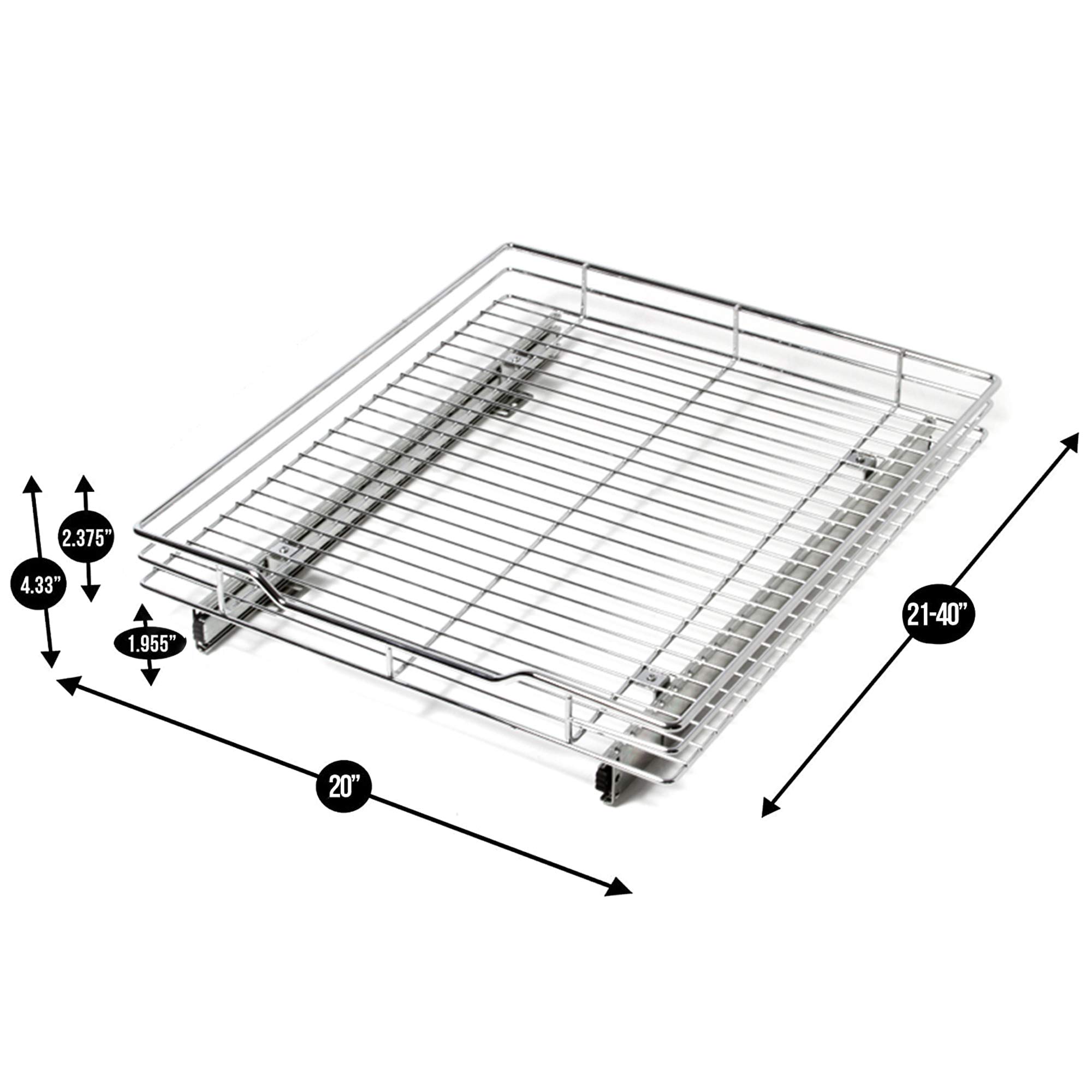 Smart Design Pull-Out Cabinet Organizer β Single Level Chrome, Extra Large β Steel Sliding Cabinet Organizer Holds Up To 100 lbs. for Optimal Home Organization and Storage