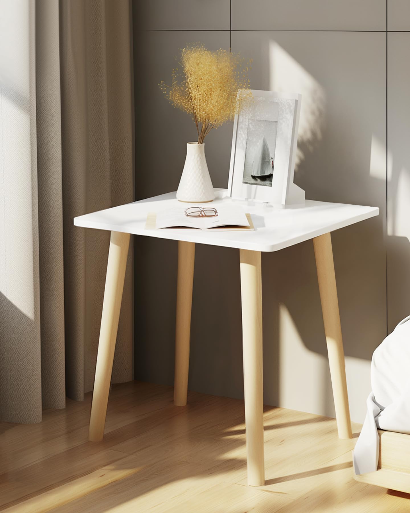MIRROTOWEL Side Table, Small Table, Modern Home Decor Bedside Table for Living Room Bedroom Balcony Office,Easy to Assemble(White)