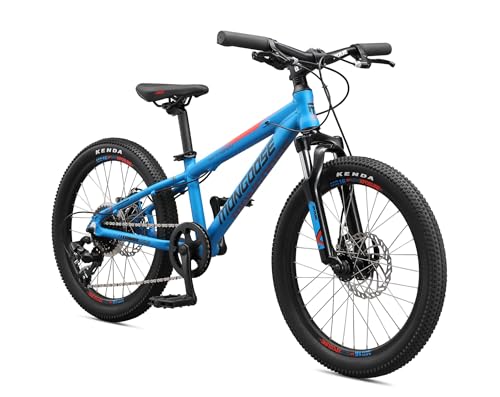 Mongoose Switchback Kids Mountain Bike with 20-Inch Wheels in Blue, Aluminum Hardtail Frame, 8-Speed Drivetrain, and Mechanical Disc Brakes
