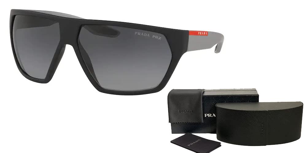 Prada Active PS08US 4535W1 67MM Black Rubber/Grey Gradient Polarized Irregular Sunglasses for Men + BUNDLE With Designer iWear Eyewear Kit
