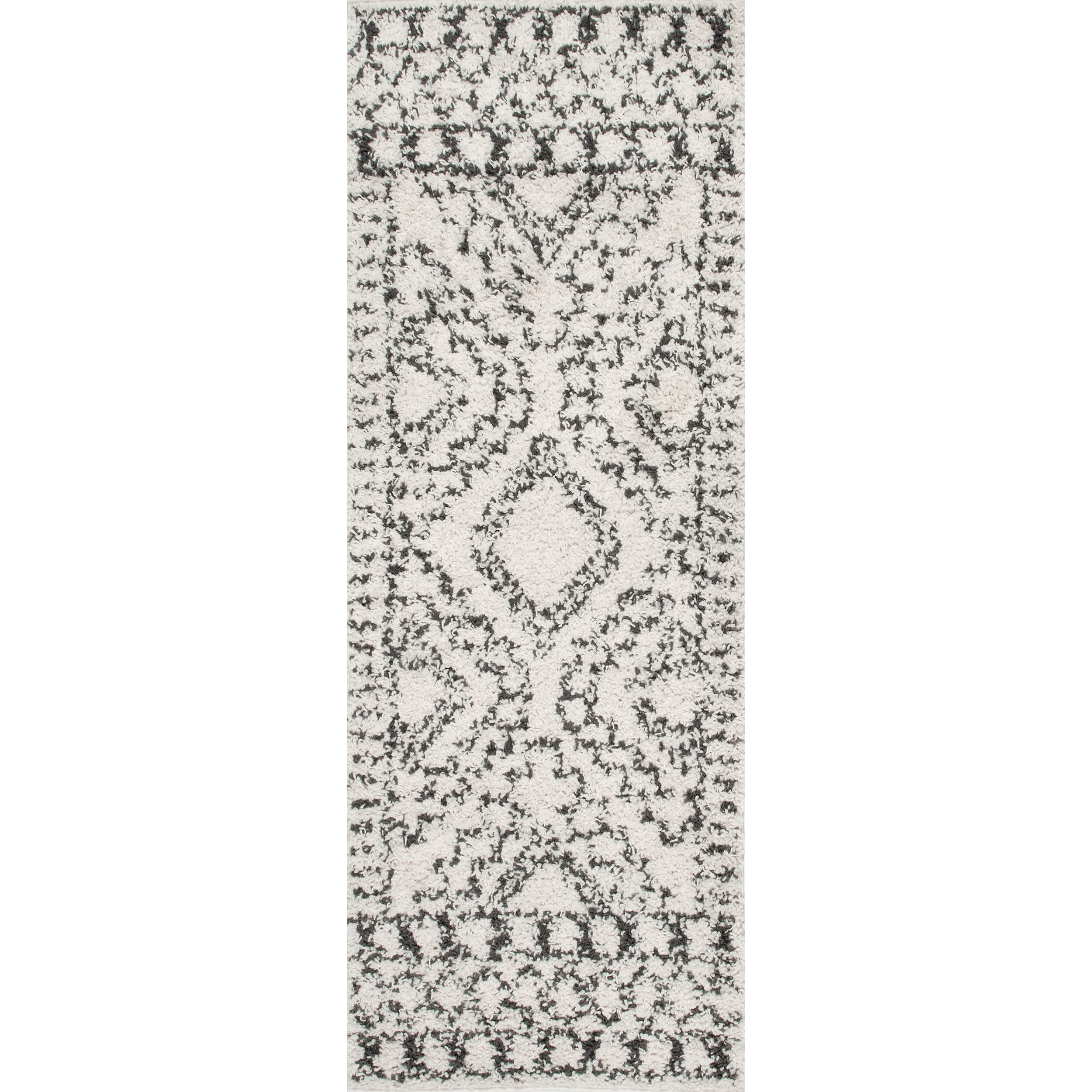 nuLOOM Lacey Moroccan Geometric Shag Runner Rug, 2' 8" x 6', Off White