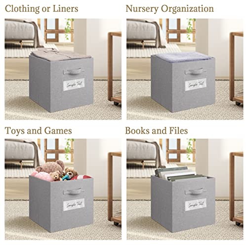 Posprica 13x13 Cube Storage Bins 8 pack, Collapsible Foldable Fabric Storage Boxes with Label Window, Storage Baskets Organizer with Dual Handles for Shelves, Clothes, Closet, Office, Bedroom, Grey