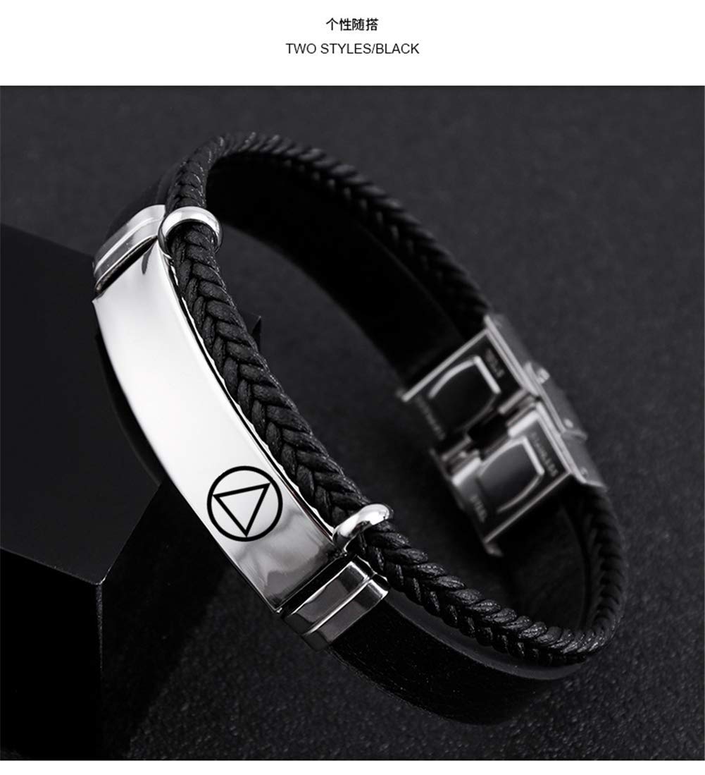 Personalized AA NA Sobriety Gifts for Women Men,Stainless Steel Leather Narcotics Alcoholics Anonymous Addiction Bracelets Bangle,Inspired One Day At A Time Sober Recovery Jewelry for Her Him