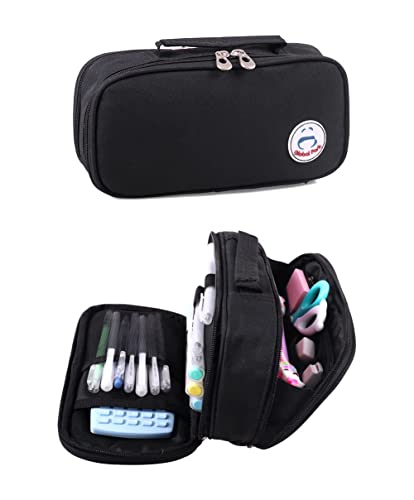 Pencil Case Pen Bag Holder Pouch Large Handle Big Capacity Desk Organizer Storage Marker Box Stationary Makeup Cosmetic Double Zippers for School Office Students Teen