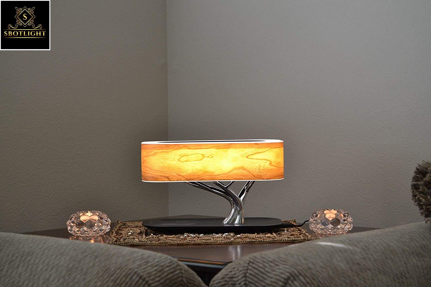 SBOTLIGHT Bedside Tree Lamp with Bluetooth Speaker and Wireless Charger Desk Tree of Life lamp Sleep Mode Stepless Dimming LED Night Light QI Charging Phones Wireless Charge