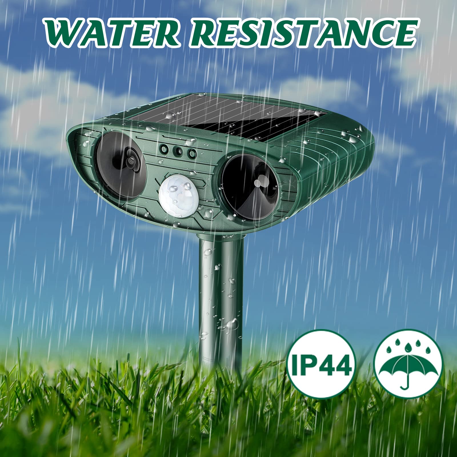 Ultrasonic Animal Repellent Solar Powered Pest Repeller Motion Activated Cat Dog Deterrent Waterproof with Motion Sensor for Squirrels Raccoon Rabbit Fox, Garden Yard Farm (Green, 2 Pieces)