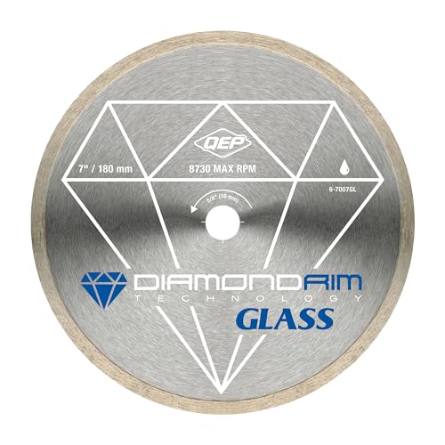 QEP 6-7007GL 7-Inch Continuous Rim Glass Tile Diamond Blade, 7mm Rim Height, 5/8-Inch Arbor, Wet Cutting, 8730 Max RPM