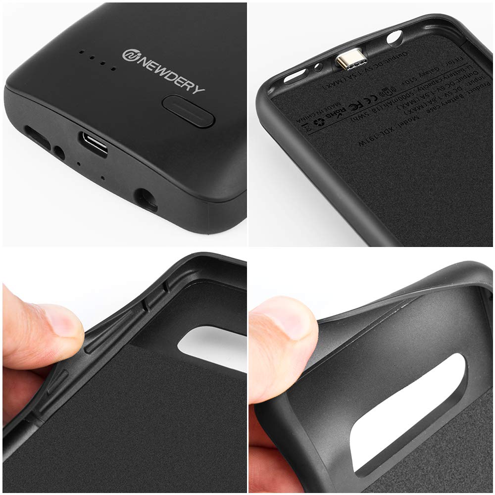 NEWDERY Upgraded Galaxy S10 Battery Case Qi Wireless Charging Compatible, 4700mAh Slim Rechargeable Extended External Charger Case Compatible Samsung Galaxy S10 (2019)-(6.1 Inches Black)