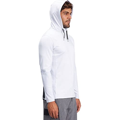 Quiksilver Waterman Men's Standard Angler Hooded Long Sleeve Rashguard SURF TEE Shirt, White, XL