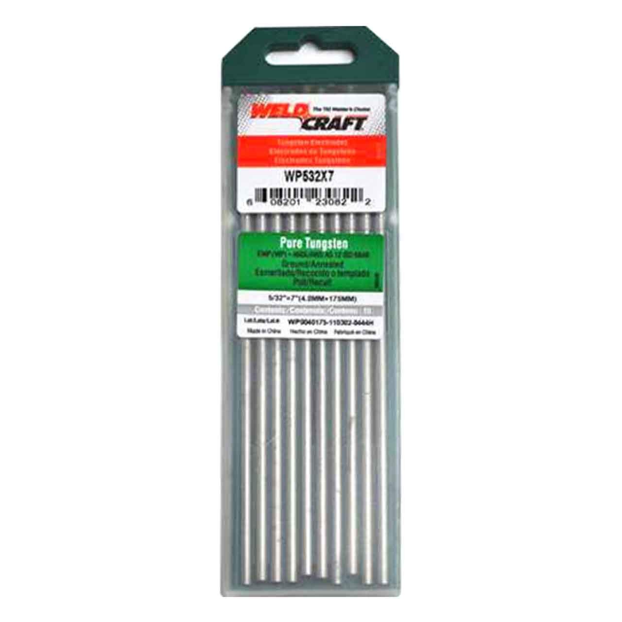 Miller Weldcraft WP532X7 Pure Tungsten 5/32" X 7" (4.0mm x 175mm), 10 pack