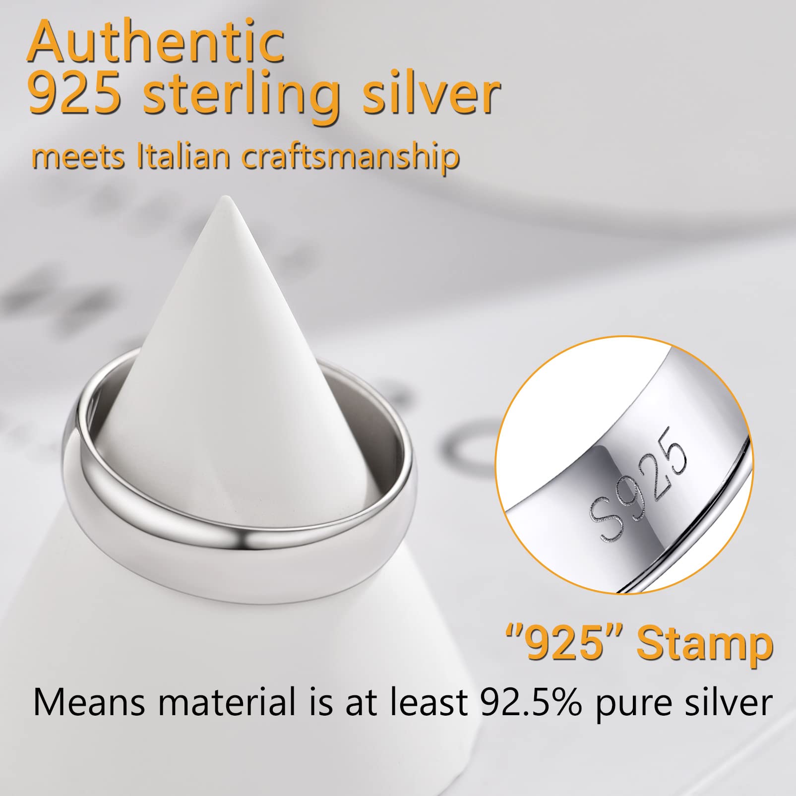 PROSILVER 5mm Sterling Silver Pinky Rings For Women Simple Ring Band Size 4